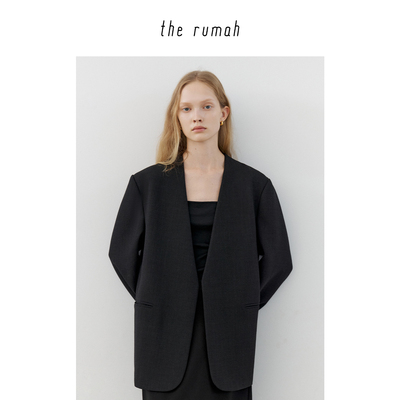 撞色缝线精纺羊毛无领西装外套