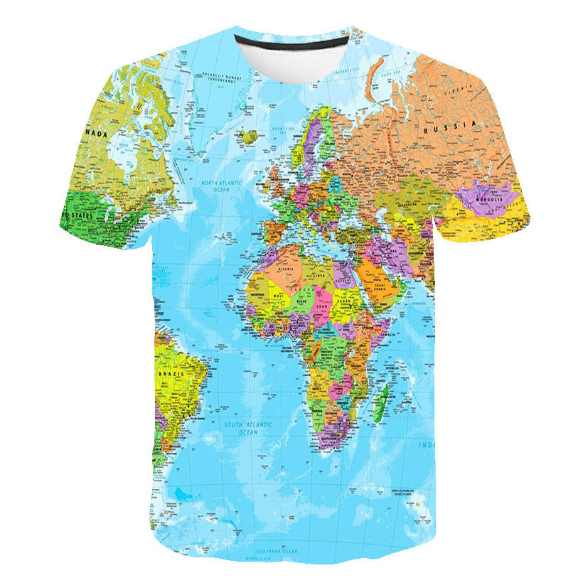 World map digital print T-shirt世界地图数码印花青少年短袖t恤_虎窝淘
