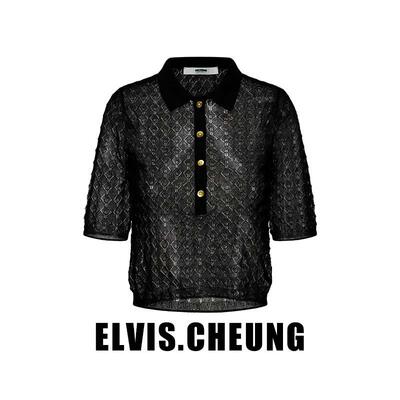 ELVIS.CHEUNG提花薄透polo领中袖