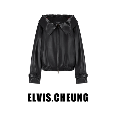 ELVIS.CHEUNG荷叶波浪领皮衣外套