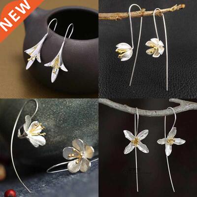 925 sterlng slver Long Flower Earrngs For Women Elegant L