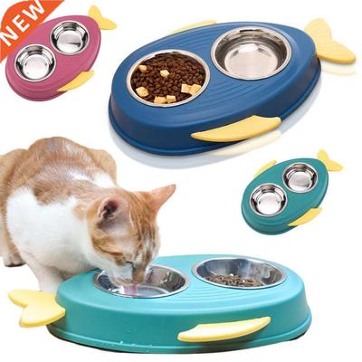 Double Pet Bowl Dog Food Water Feeder Stainless Steel Pet