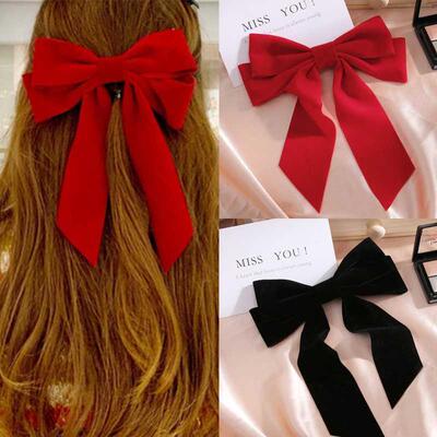 IFMIA Vintage Black Big Large Velvet Bow Hair Clip For Women