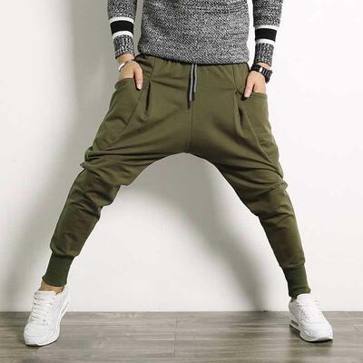 Hip Hop Harem Pants Men Cotton Setwear Casual Trousers Solid