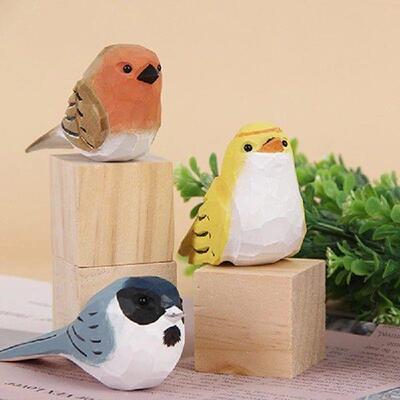 Mountain Blue Robin Little Fat Bird Wood Carving Wood