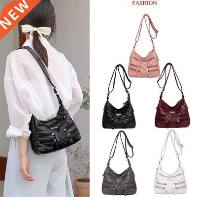 Small Soft Shoulder Bag Casual Women Bag Wash White Leather