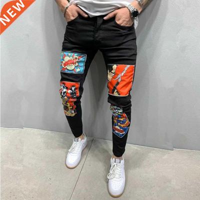 2021 New Fashion Mens Jeans Stch Skinny Patchwork Cartoons P