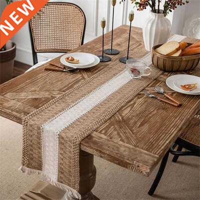 Felt Table Runner Natural Cotton Burlap Splicing Bohemian