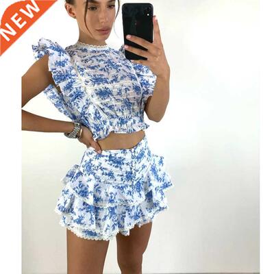 High Quality 2021 Sunday Set elastic waistband Cropped top w