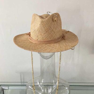 2021 summer raffia sunhat for women with chain and pin women