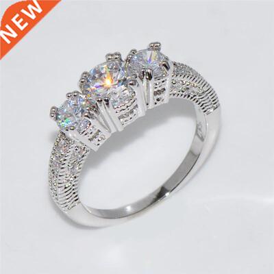 White Zircon Engagement Promise Ring Rainbow Crystal Multico