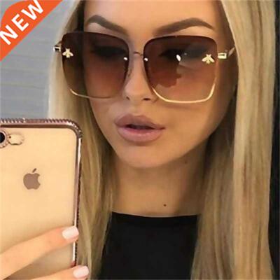 2022 New Fashion Lady Oversize Rimless Square Bee Sunglasses