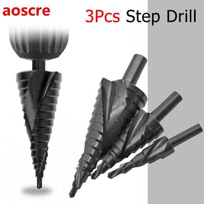 3pcs HSS Spiral Grooved Step Drill Bit Cone Drill Bit Set Tr
