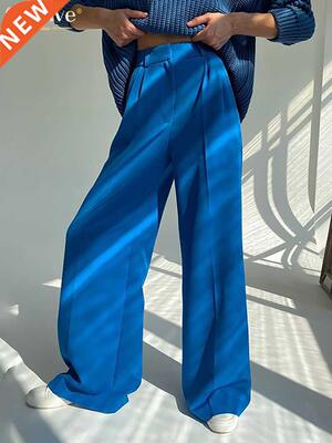 Clacve Blue Offce Women'S Pants 2022 Fashon Loose Full Le