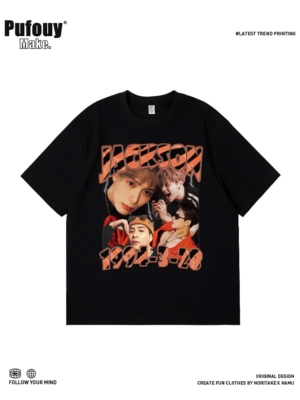 Jackson Wang王嘉尔印花短袖女美式街头嘻哈潮牌纯棉T恤情侣上衣