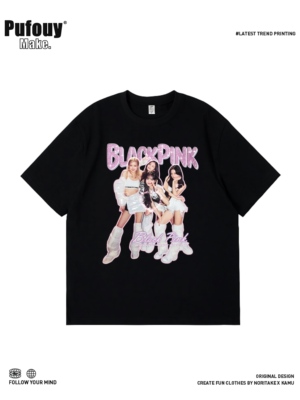 BlackPink珍妮JISOO朴彩英Lisa美式复古T恤短袖女纯棉上衣半袖ins