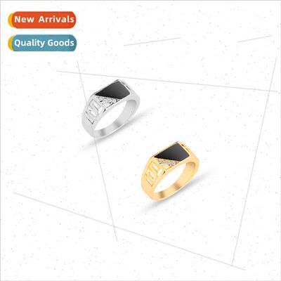 Europe creative inlaid diamond trapezoidal oil drip men ring