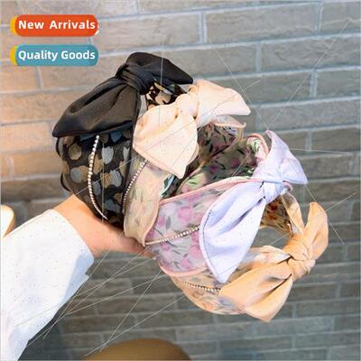 Korea new retro organza tulip flower lace mesh rhinestone wi