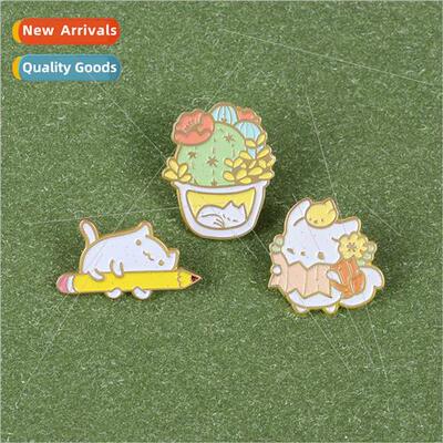 Jewellery cute cartoon cat pencil brooch kten cactus potted