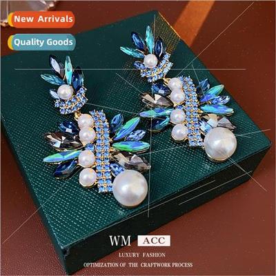 lver pin blue diamonds flowers pearl earrings French earring