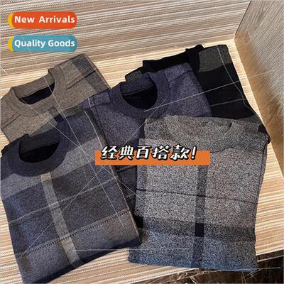 2023 fall winter padded thickened round neck sweater father