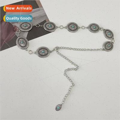 Waist chain ladies dress silver pearl link iron chain small