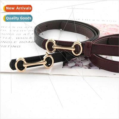 New mple Press Buckle Belt Black Thin Belt Long Shirt Dress