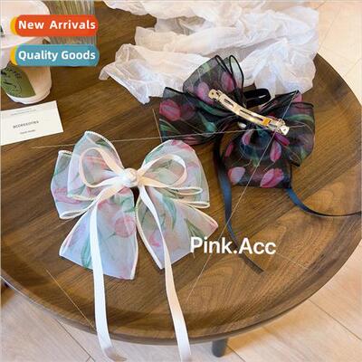 whe rich beauty Miss Organza tulip bow hairpin top clip hair