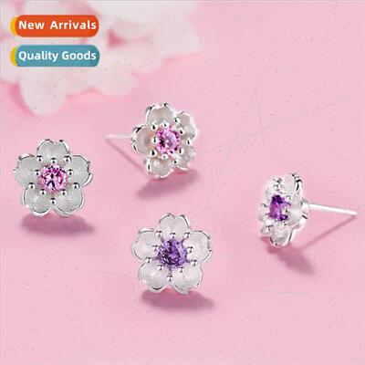 Korea pink purple flash diamond flower earrings female earri