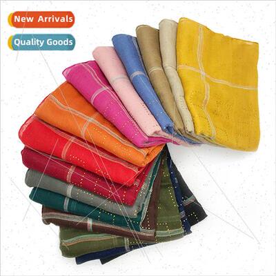 Cotton color weave plaid hot diamond scarf monochrome women