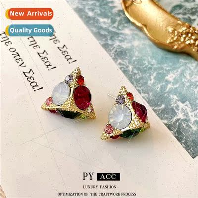 lver pin triangle zirconia earrings niche ins fashion earrin