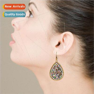 ins Europe super glter sequins leather earrings alloy retro