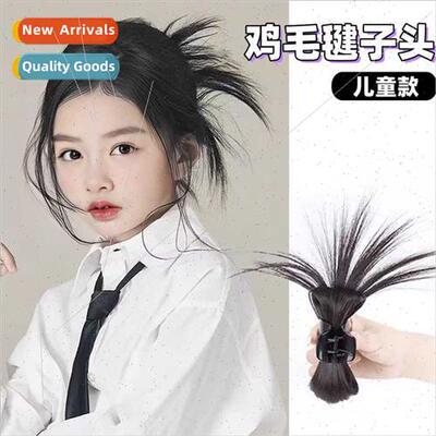 Children wig ponytail female grab clip-on high skull top hal