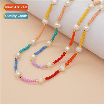 New retro bohemian  rainbow-colored domestic rice beads natu