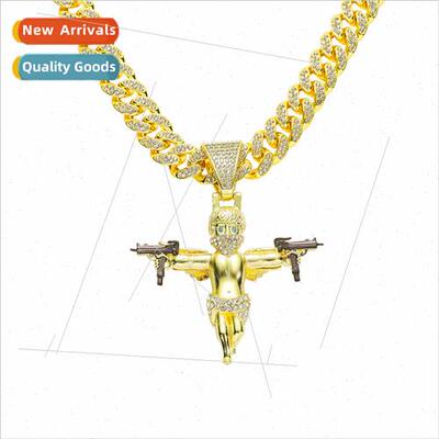 Europe hip-hop gold-plated masked double-gun winged angel pe