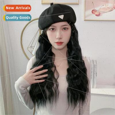 Hat wig women fall winter octagonal cap wool curly long hair