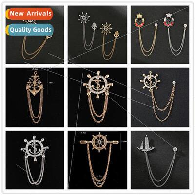 Brish navy anchor diamond chain fashion pin men su accessori