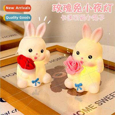 Cartoon rose rabb night light creative rabb lamp bedroom bed