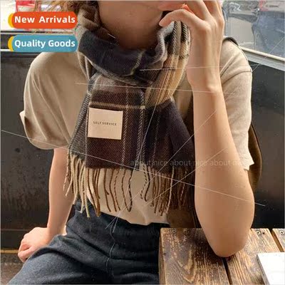Retro plaid scarf Korea new England color blocking imation c