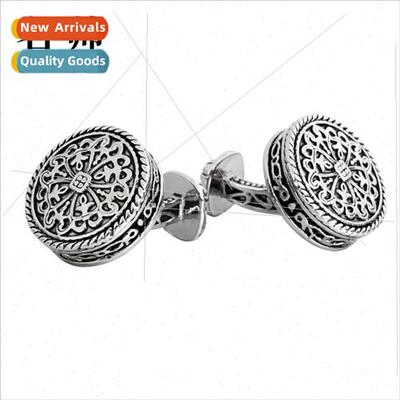 new round pattern cufflinks black lacquer touch oil cufflink