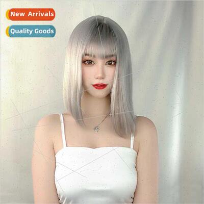 Korean shoulder length short female manga bangs a cut flush