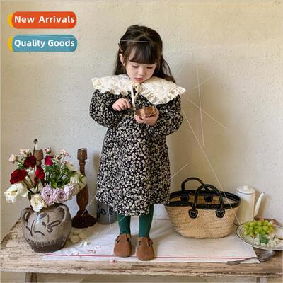 Girls dress 2023 winter new clip cotton thickened ruffled do