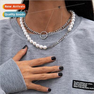 Europe bohemian double pearl chain splicing tide cool neckla