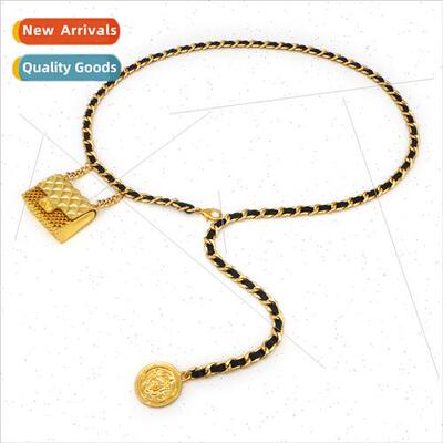 Vintage waist chain women sweater skirt metal pouch decorati