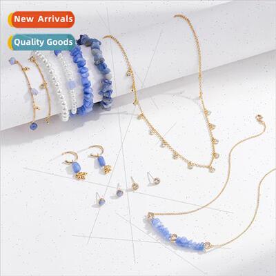 Blue Lapis Necklace Women Europe Copper Zirconium Summer Pen