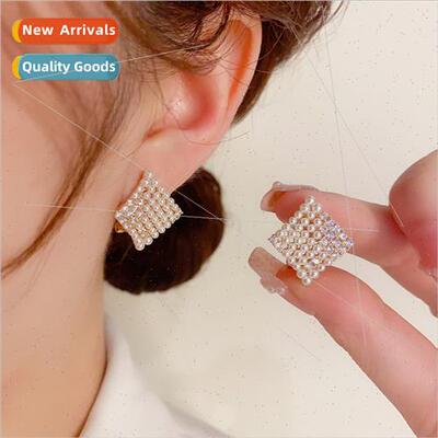 Korea sweet rhombus millet beads earrings female s925 silver