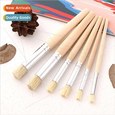 6pcs Wooden Short Stick Hog Bristle Drawing Stencil Brushes