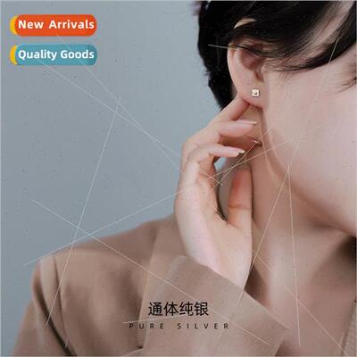 S925 lver mple Geometric Quadrangle Stud Earrings Small Squa