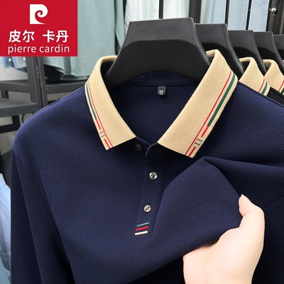 皮尔卡丹男士长袖t恤2025新款纯棉翻领Polo衫珠地棉高端轻奢商务