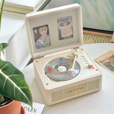 WhatPlus问加C300Pro一体式复古CD唱片机APP版白色 可蓝牙USB接口